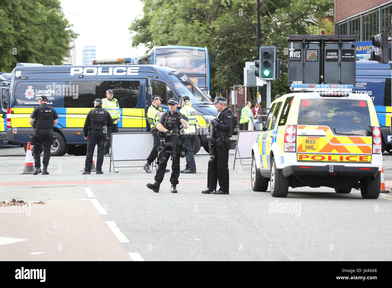 Armed police outside the Emirates Old Trafford during the One Love ...