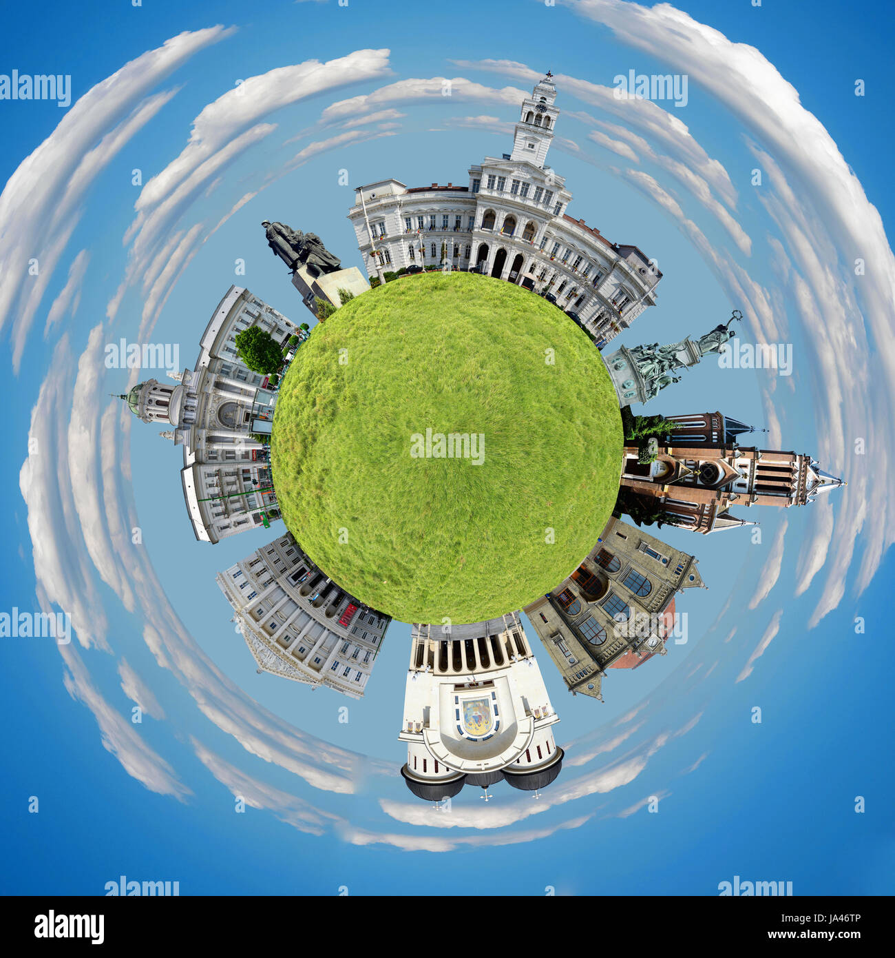 Arad city romania tiny planet landmarks architecture Stock Photo - Alamy