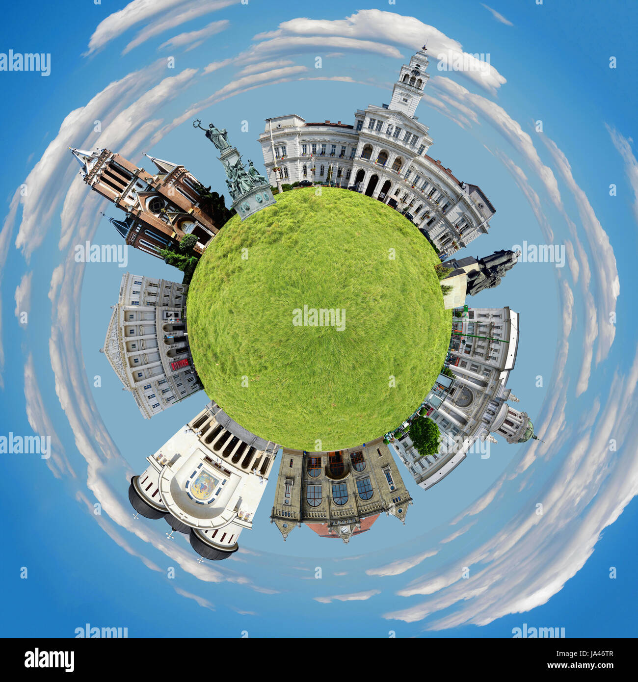 Arad city romania tiny planet landmarks architecture Stock Photo - Alamy