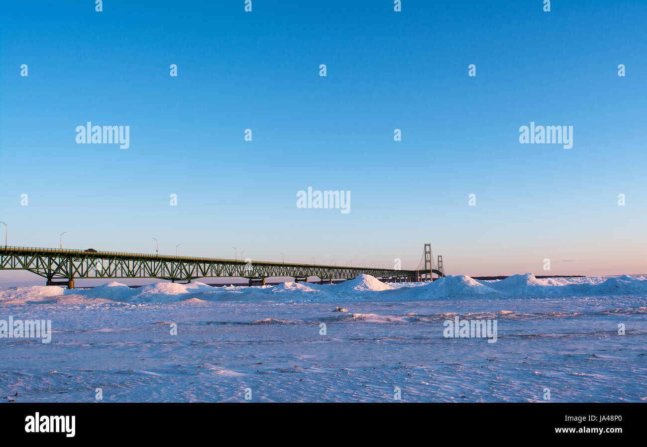 Mackinaw Bridge taken from Mackinaw city MI taken in March winter still ...