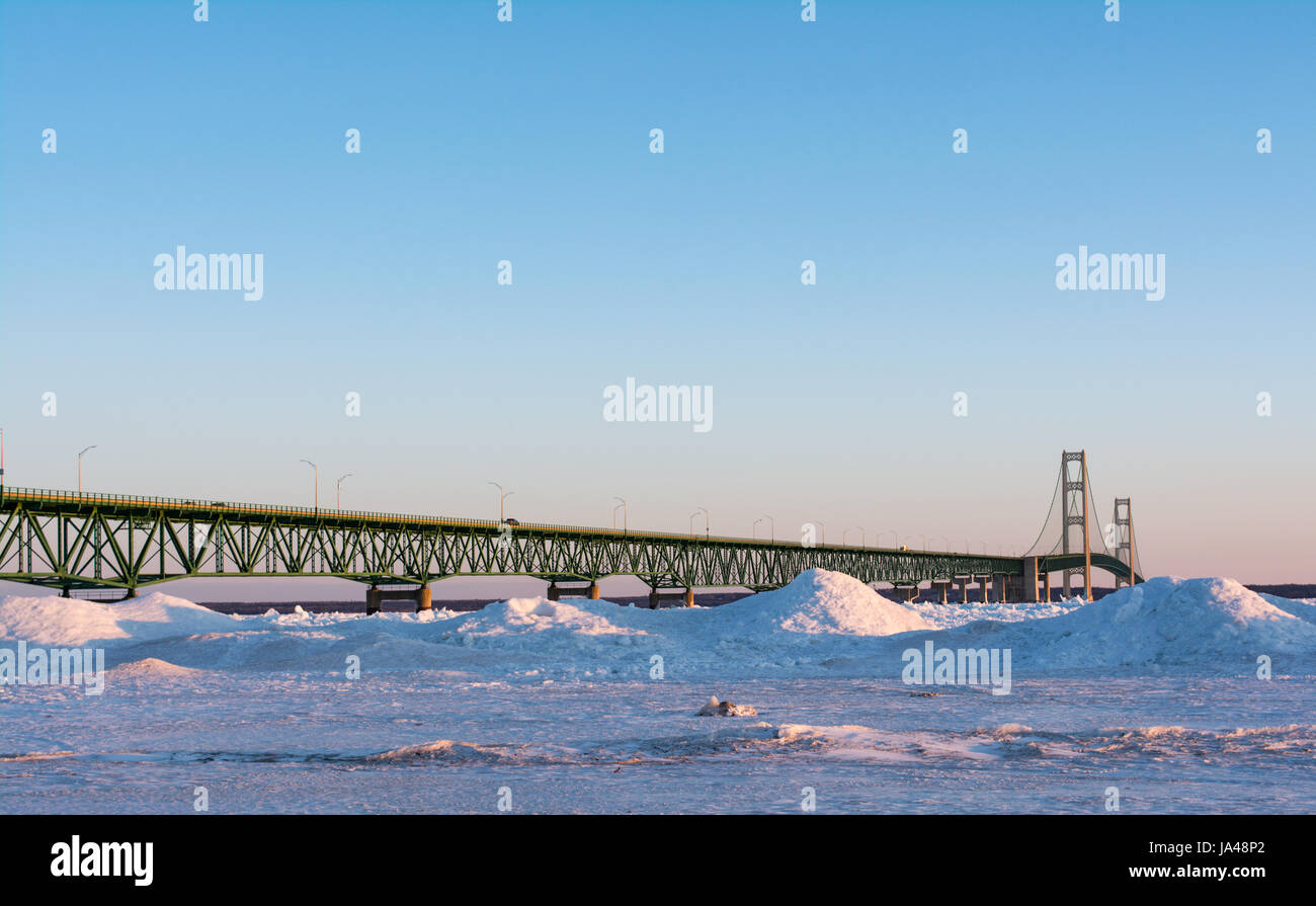Mackinaw Bridge taken from Mackinaw city MI taken in March winter still ...