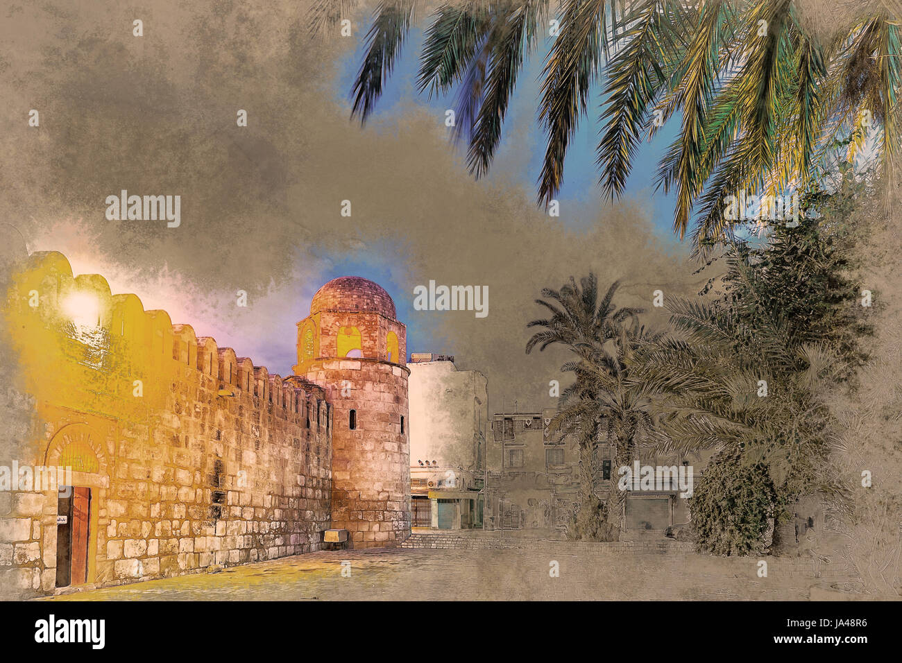 Night photo of Mosque in Sousse Stock Photo - Alamy