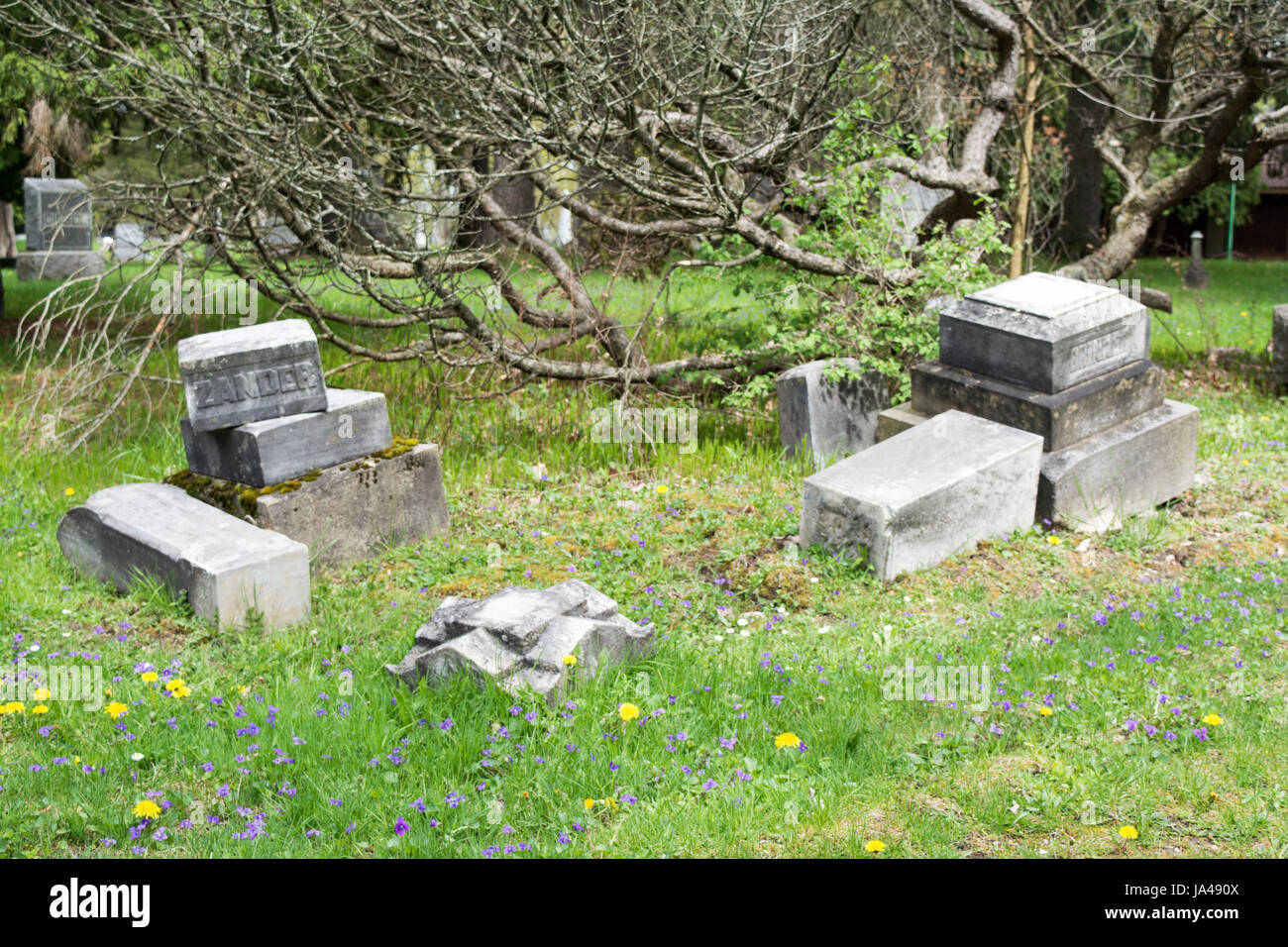 broken tombstones in cemetery in saginaw MI Stock Photo - Alamy