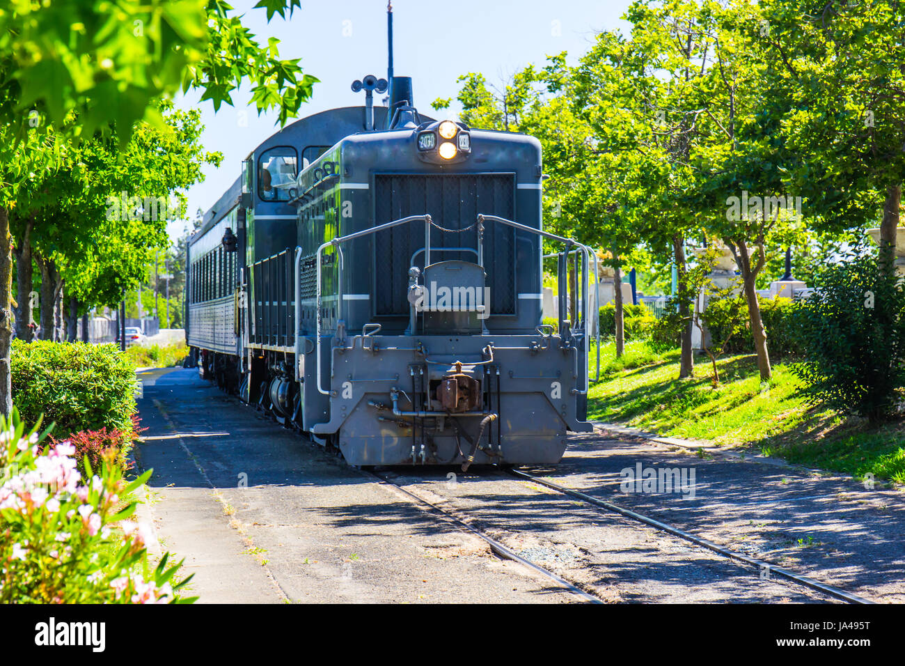 Locomotive Engine & Train Approaching Stock Photo - Alamy
