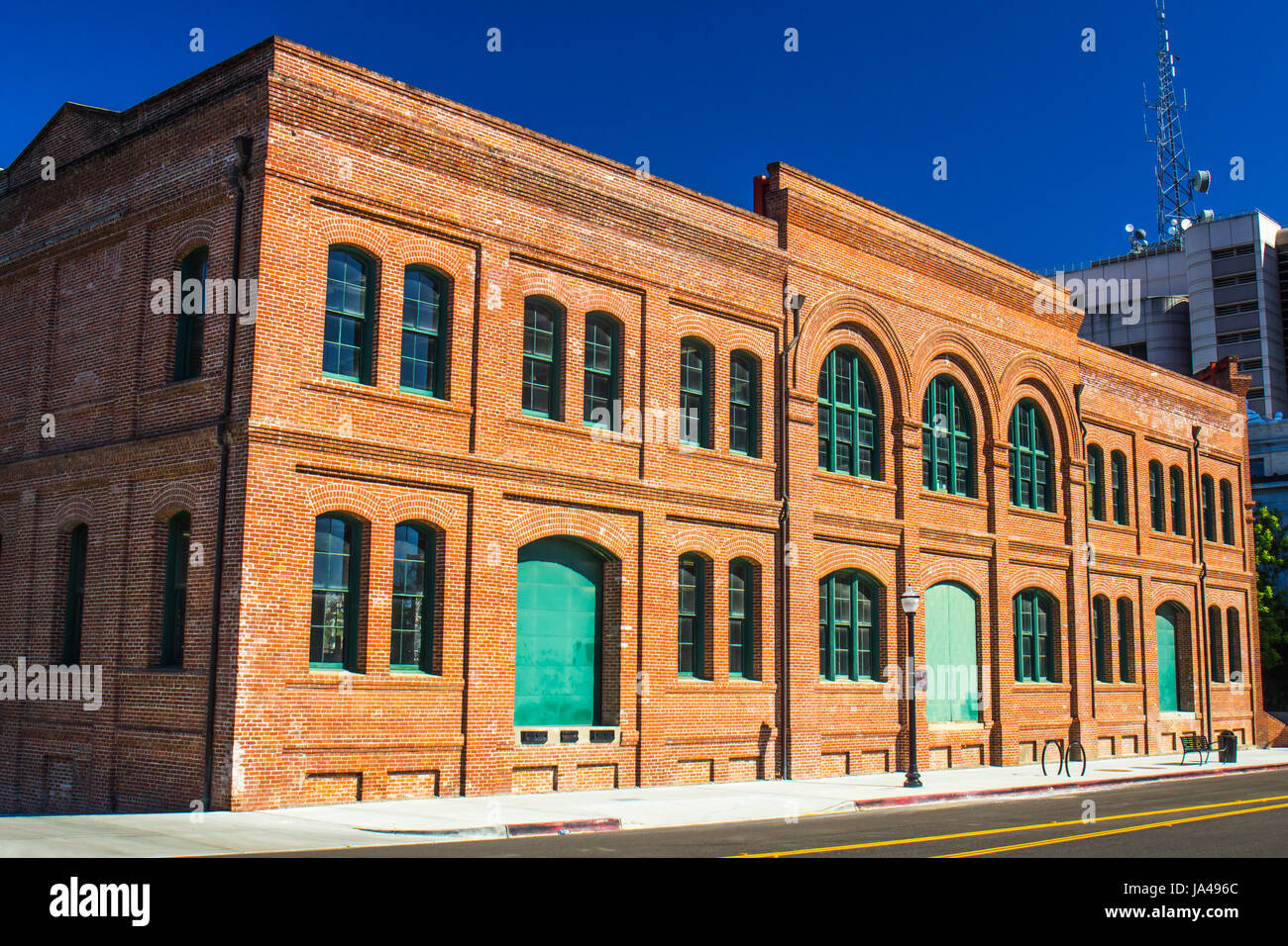 Vintage Retro Brick Railroad Building Stock Photo - Alamy