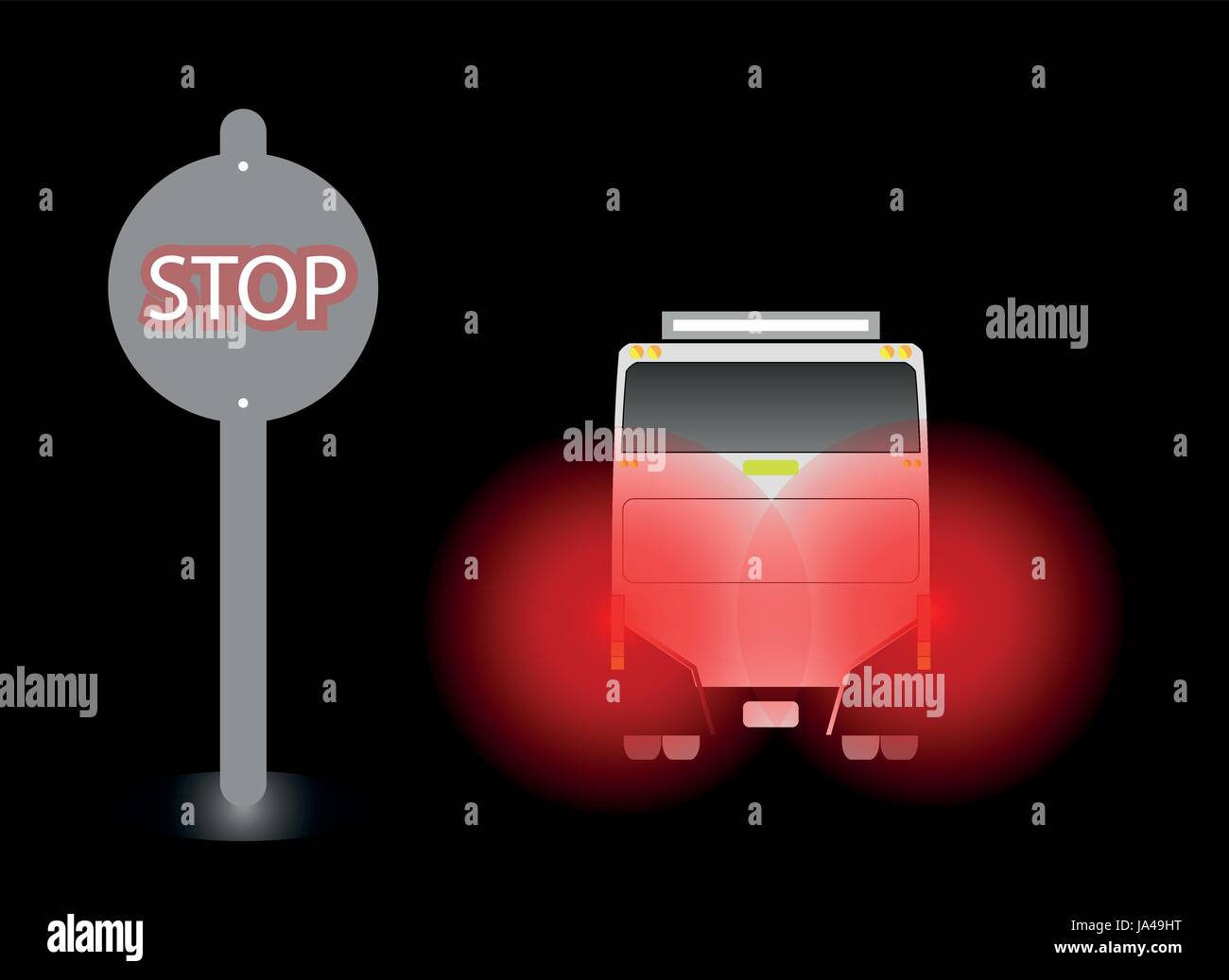 Bus stop and Red Light of Brake at Bus stop in Night Background Vector ...