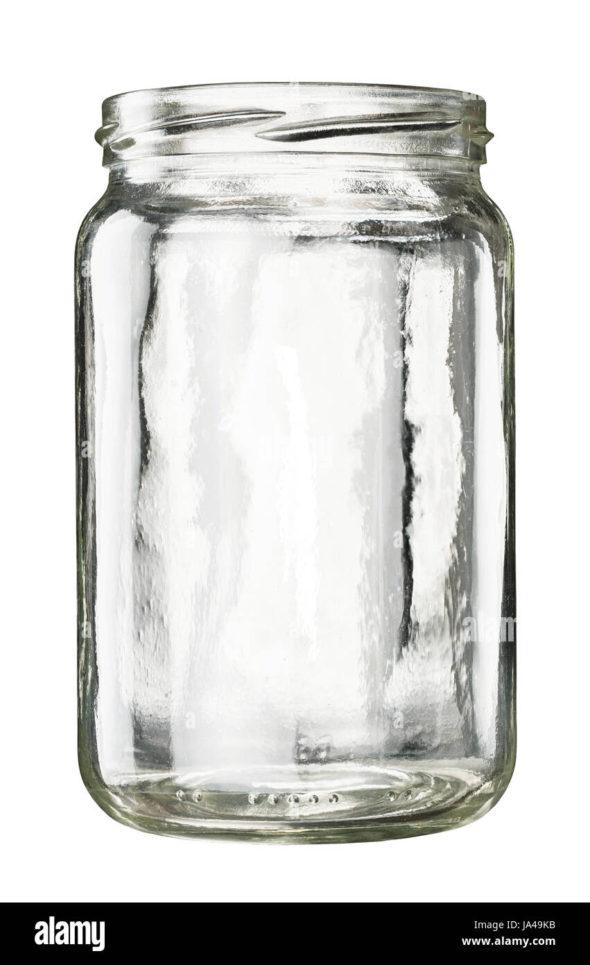 Open empty glass jar isolated on white Stock Photo - Alamy