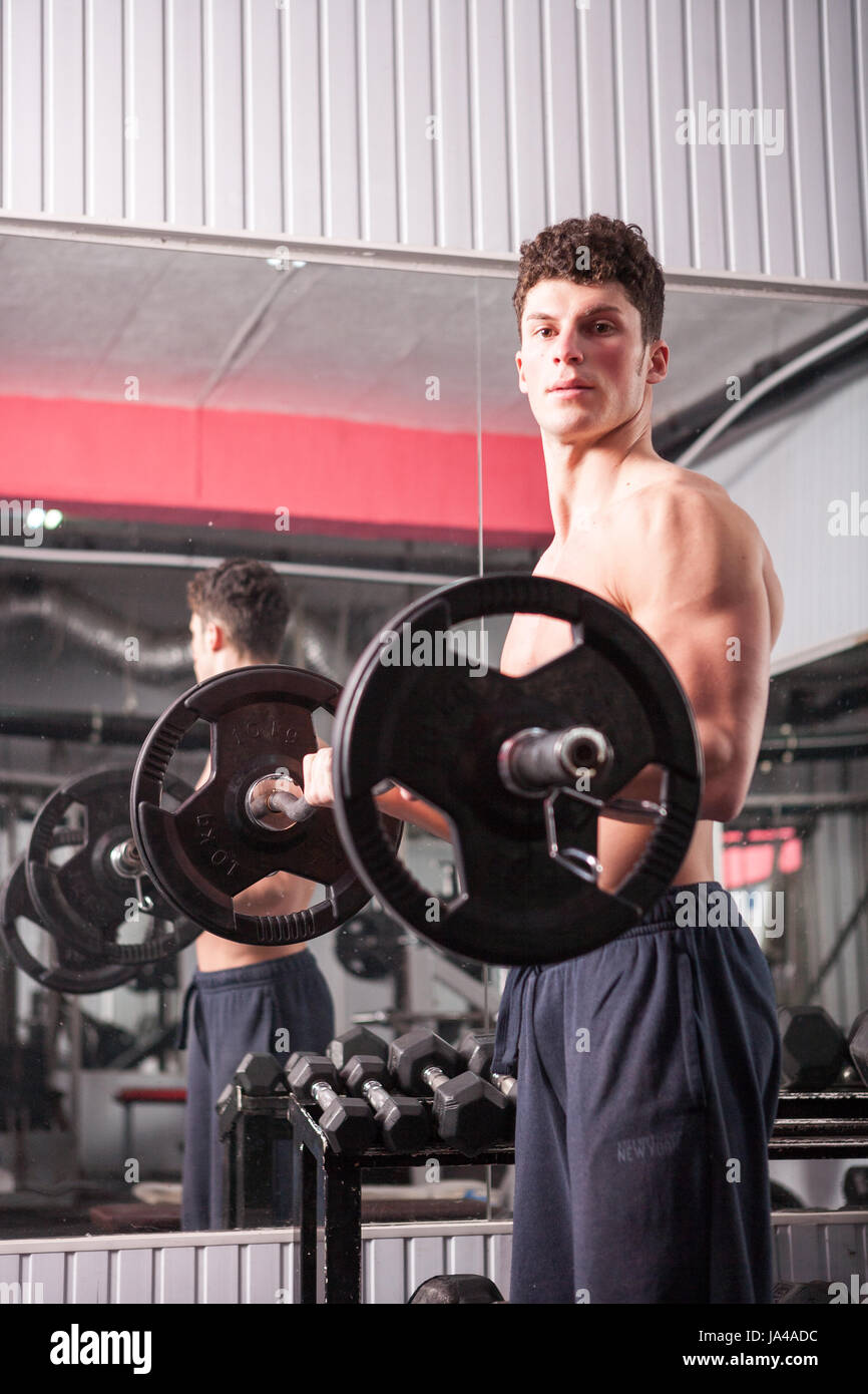 Strong Muscular bodybuilder exercising in the gym. Lifting heavy ...