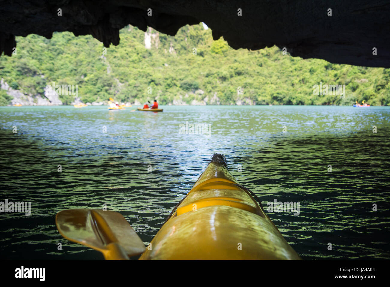 Kayaking though the caves first person view Stock Photo - Alamy