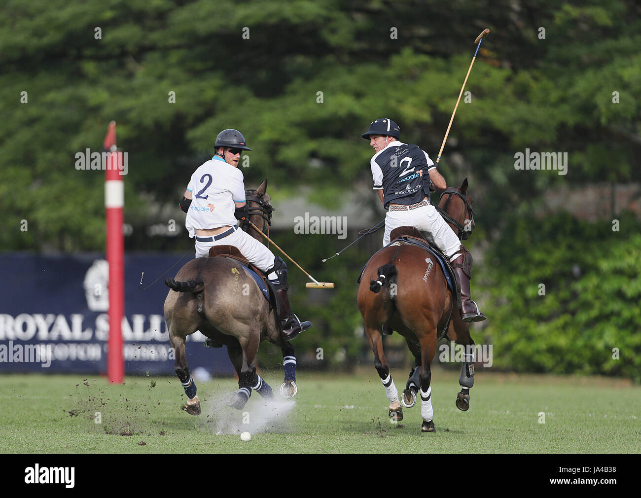 Prince Harry (left) takes part in the Sentebale Royal Salute Polo Cup ...