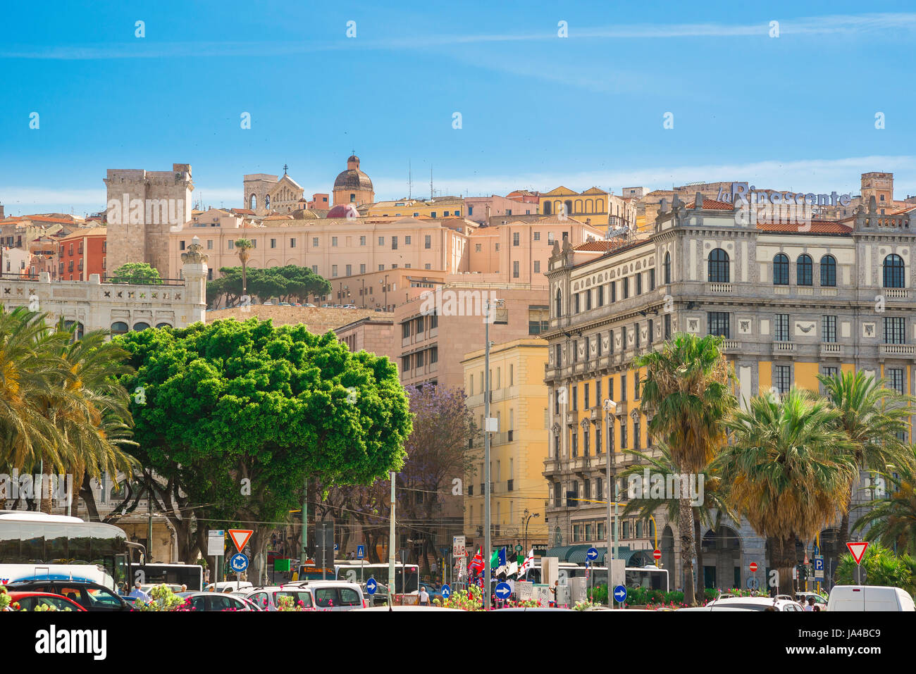 Sardinia Cagliari cityscape, skyline of Cagliari viewed from its port ...