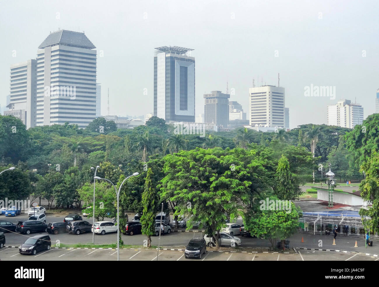 Skyline of Jakarta, the capital city of Indonesia, located on a island ...