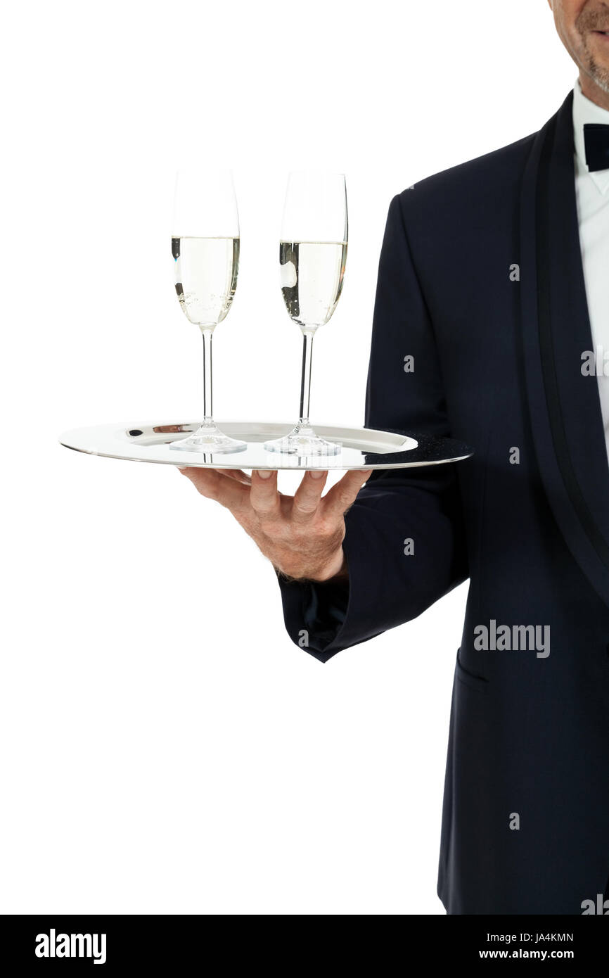 restaurant, service, champagne, waiter, tray, man, restaurant, humans ...