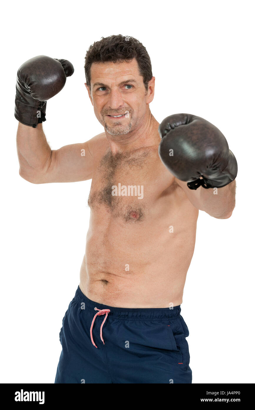 adult athletic male boxer with boxing gloves Stock Photo - Alamy