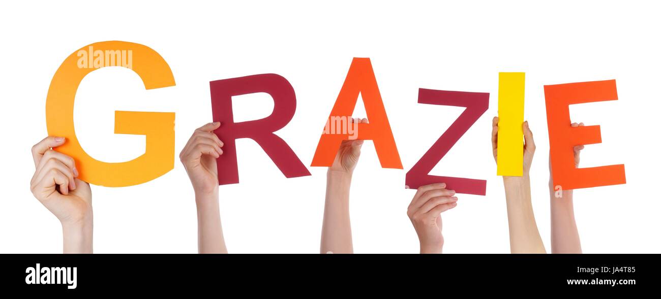 Many Persons Holding the Colorful Italian Word Grazie Which Means ...