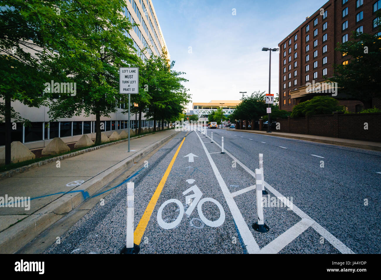 Bike lane along Sharp Street, in downtown Baltimore, Maryland Stock ...
