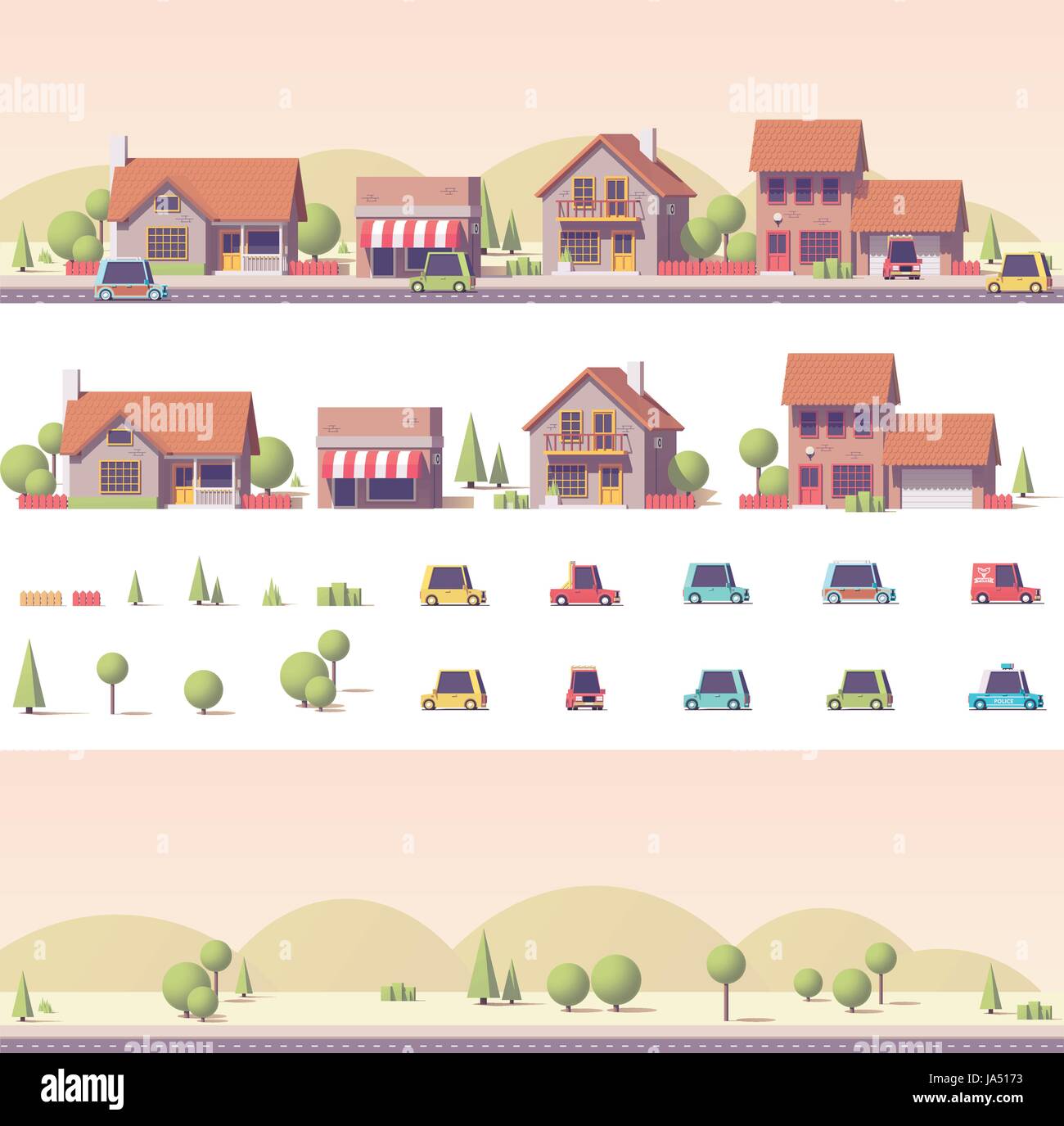 Vector low poly 2d buildings and city scene Stock Vector Image & Art ...