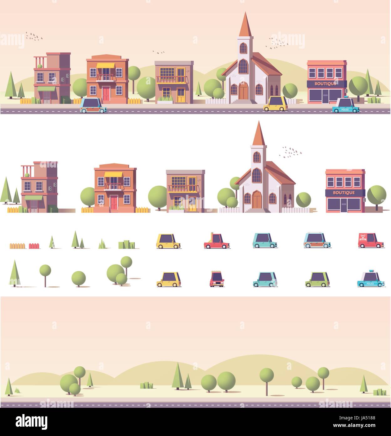 Vector low poly 2d buildings and city scene Stock Vector Image & Art ...