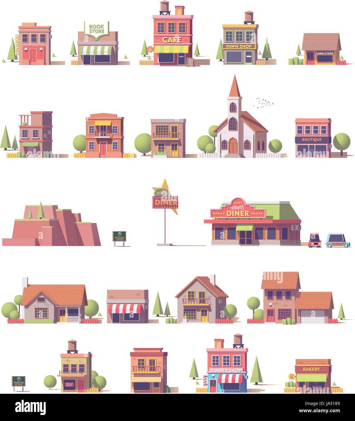 Vector low poly buildings set Stock Vector Image & Art - Alamy