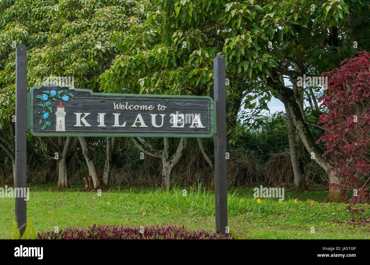 Kilauea Kauai Hawaii sign for town Stock Photo - Alamy