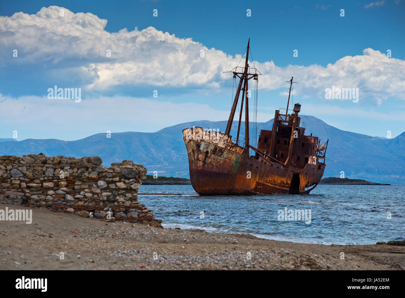 greece, beach, seaside, the beach, seashore, rusty, shipwreck, ship ...