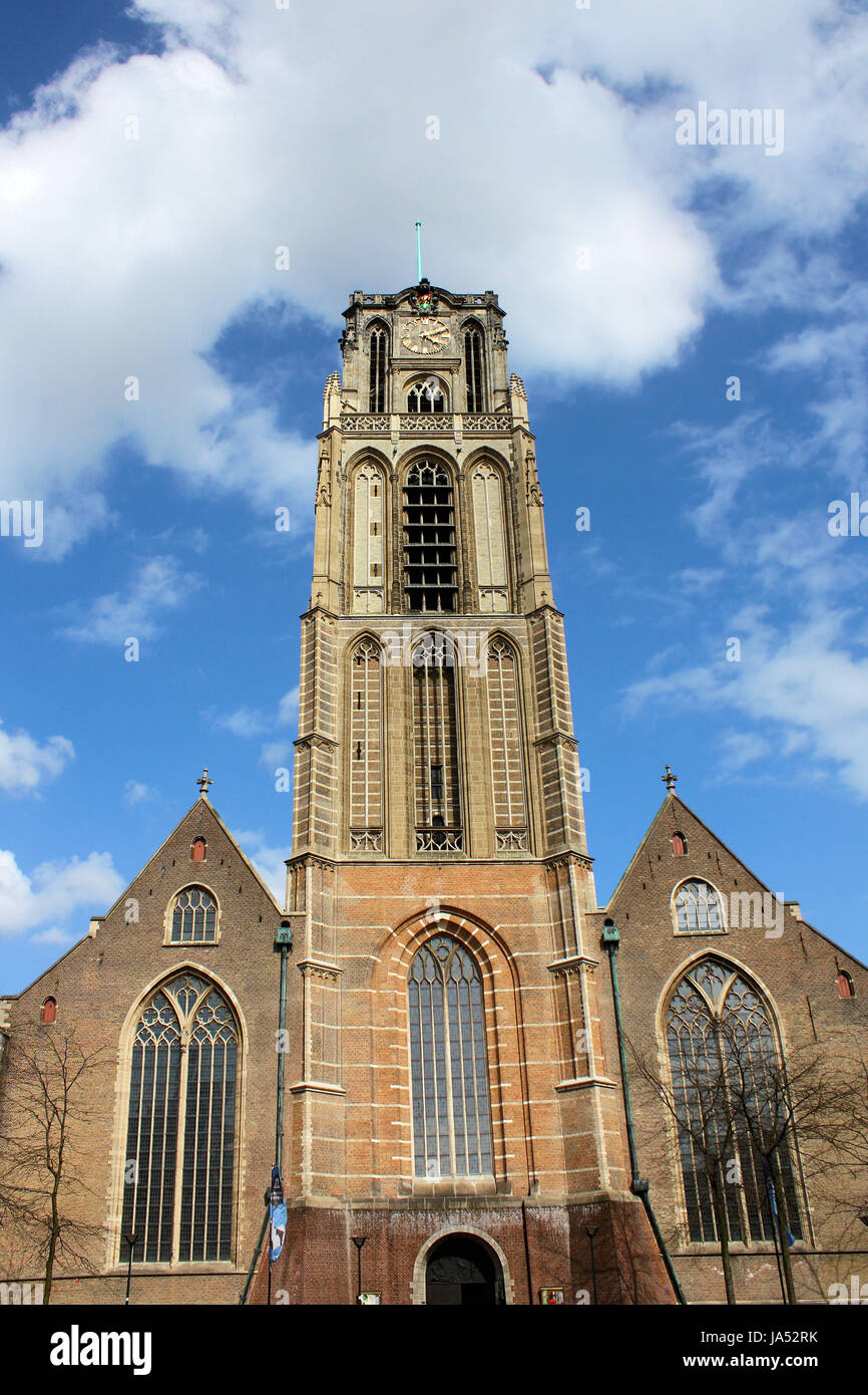 netherlands, rotterdam, blue, historical, church, clock, large, largely ...