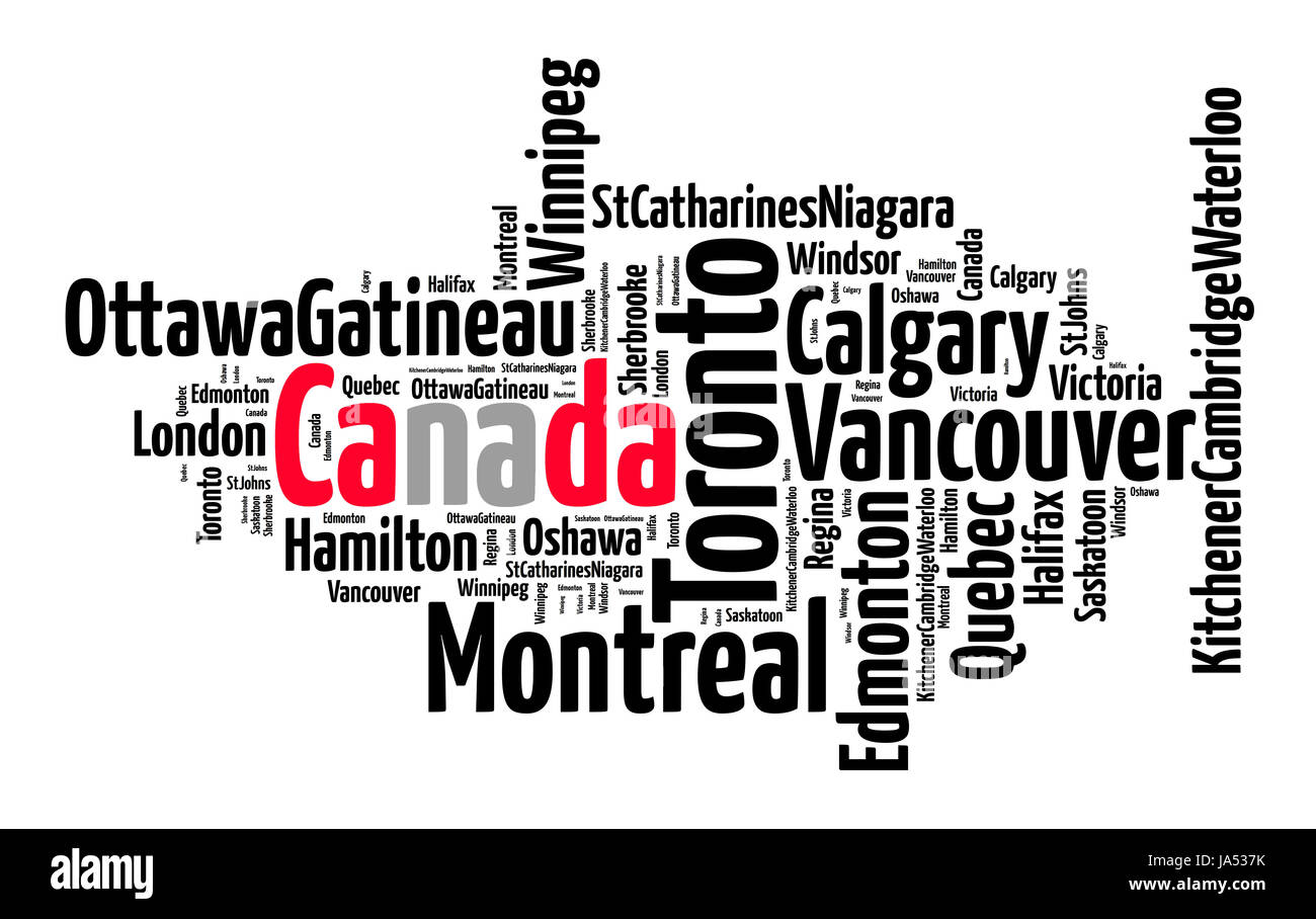 Largest census metropolitan areas in Canada word cloud concept Stock ...