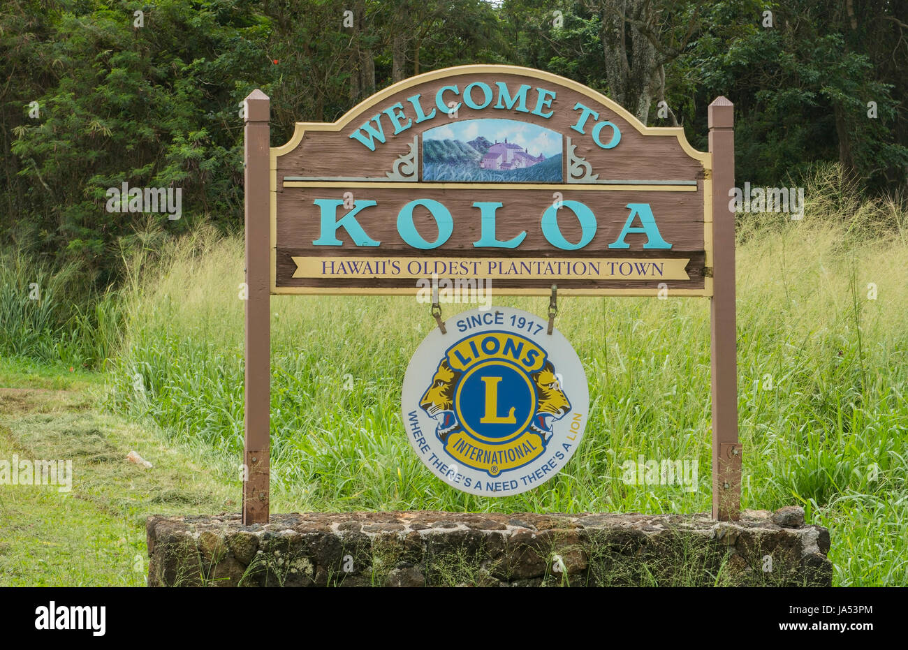 Koloa Kauai Hawaii sign for Hawaii's oldest plantation town Stock Photo ...