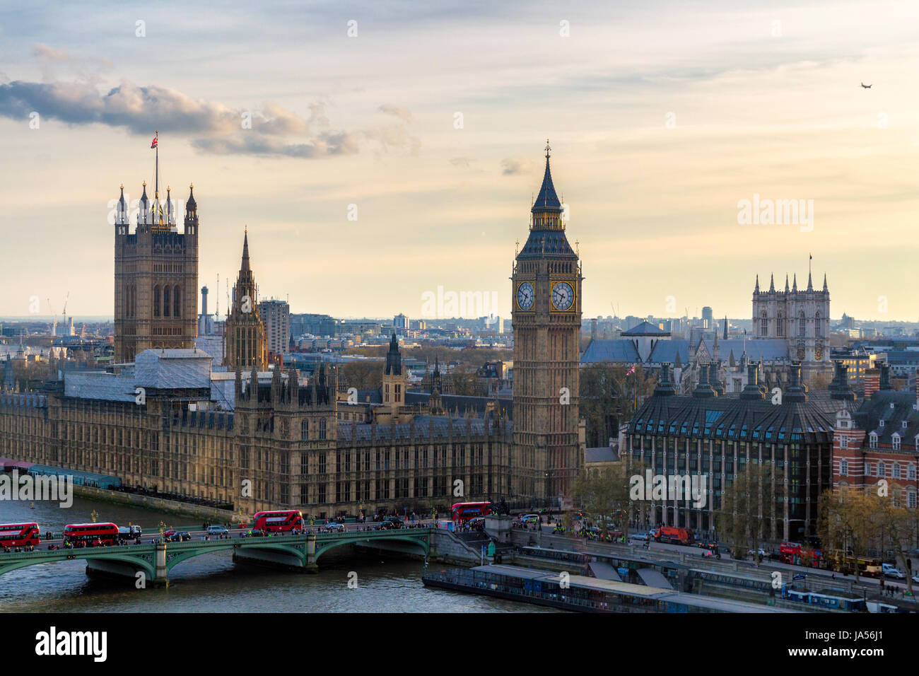 Beautiful panoramic scenic view on London's southern part from window ...