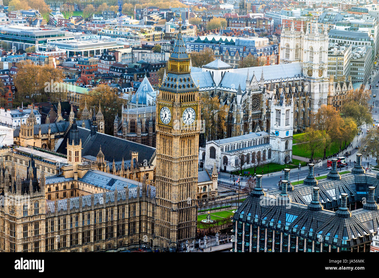 Aerial panorama view on London. View towards Houses of Parliament ...