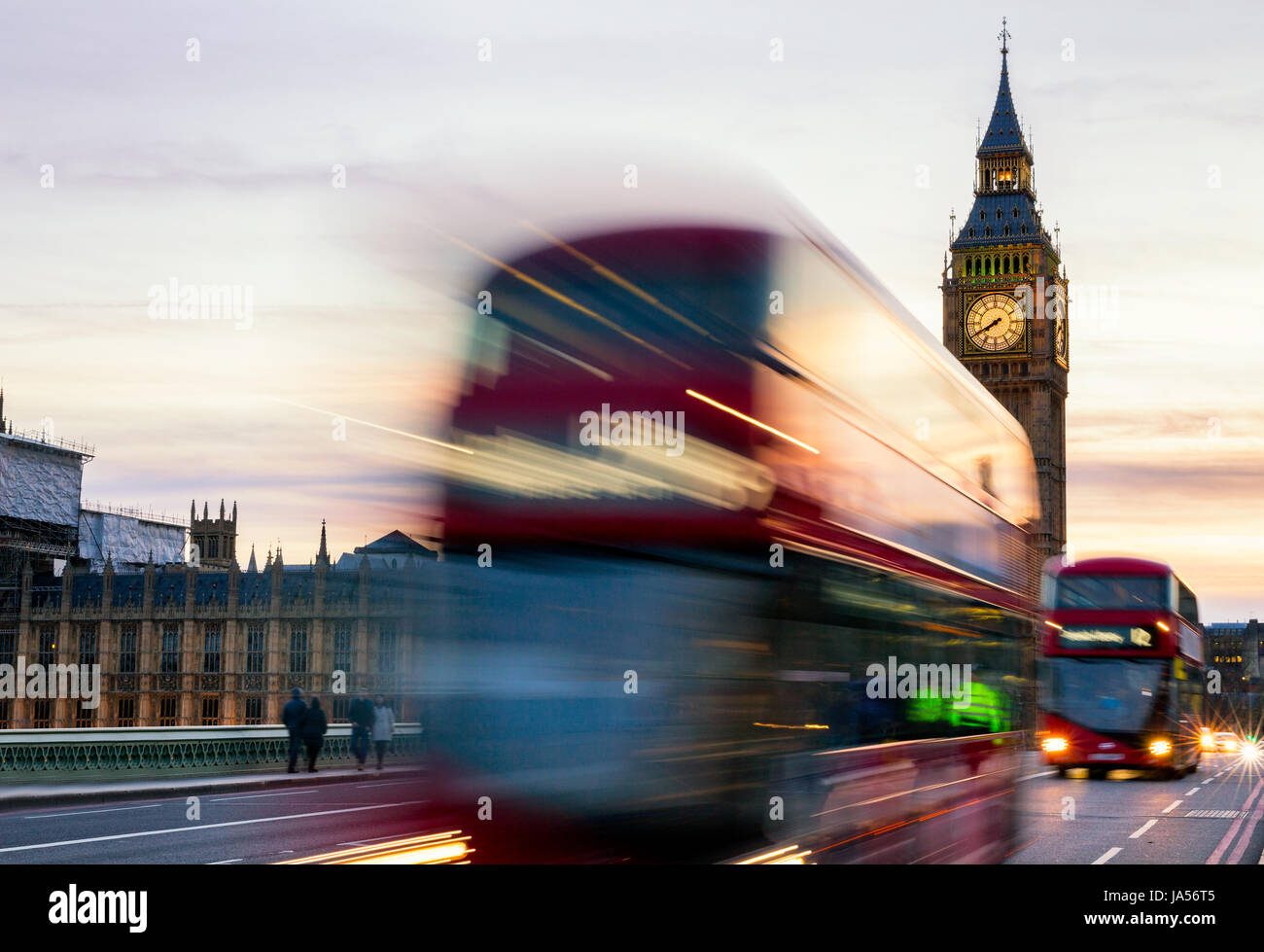 The Big Ben, House of Parliament and double-decker bus blurred in motion, London, UK Stock Photo ...