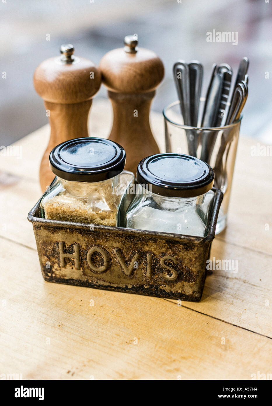 Condiments on diner table hi-res stock photography and images - Alamy