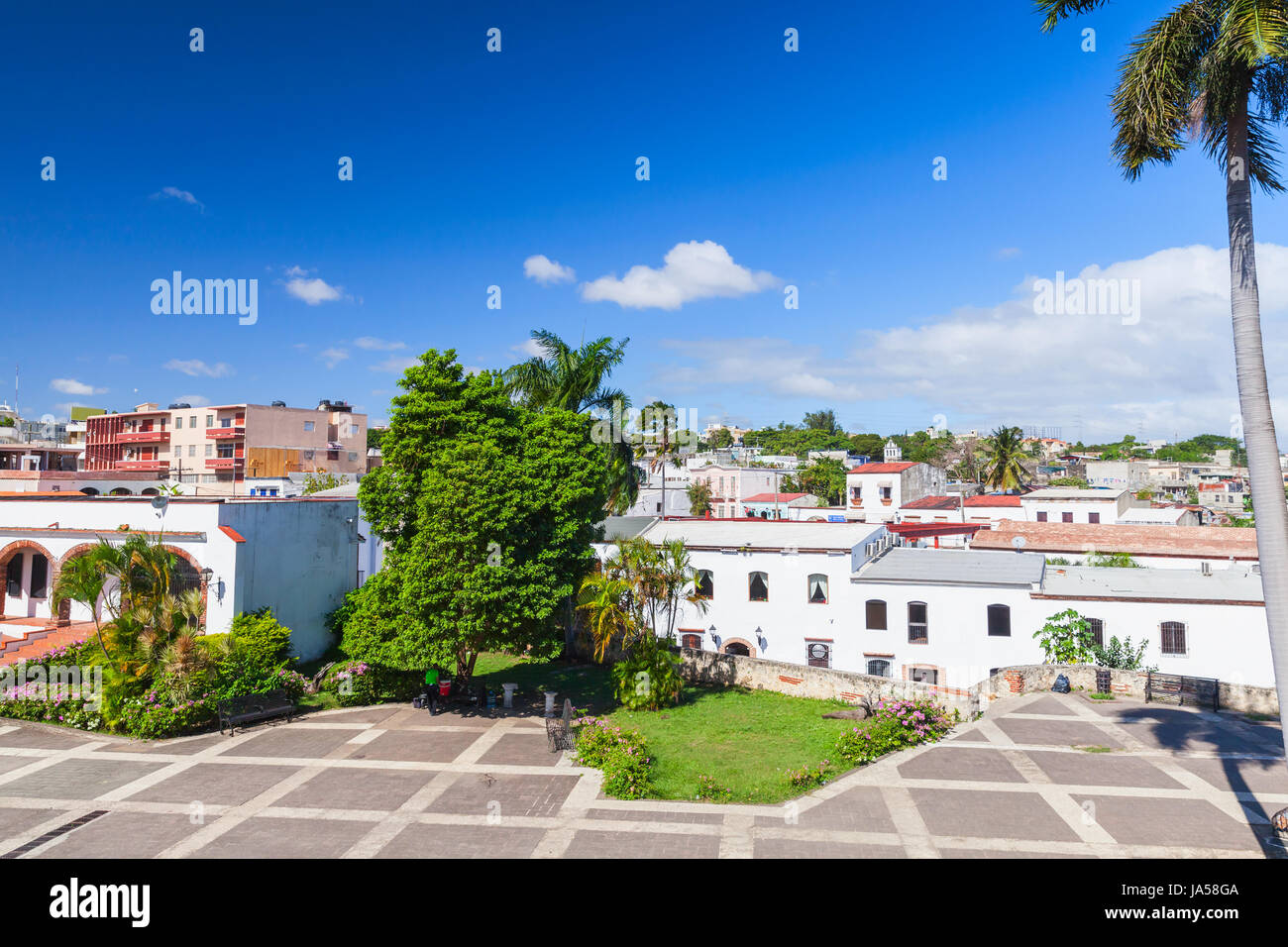 Santo Domingo, Dominican Republic. Plaza de Espana, street view with ...