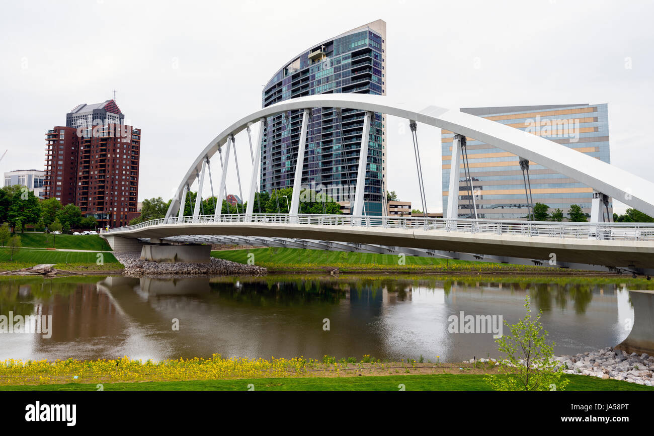 Fancy bridge in Columbus Ohio and tall buildings Stock Photo - Alamy