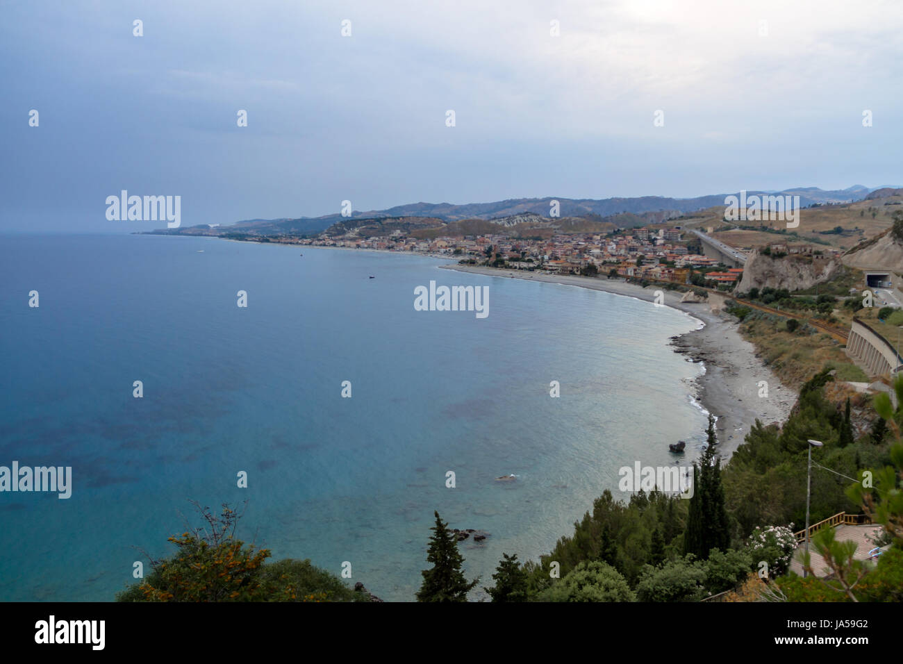 Aerial view of Bova Marina Town, a Mediterranean beach of Ionian Sea ...