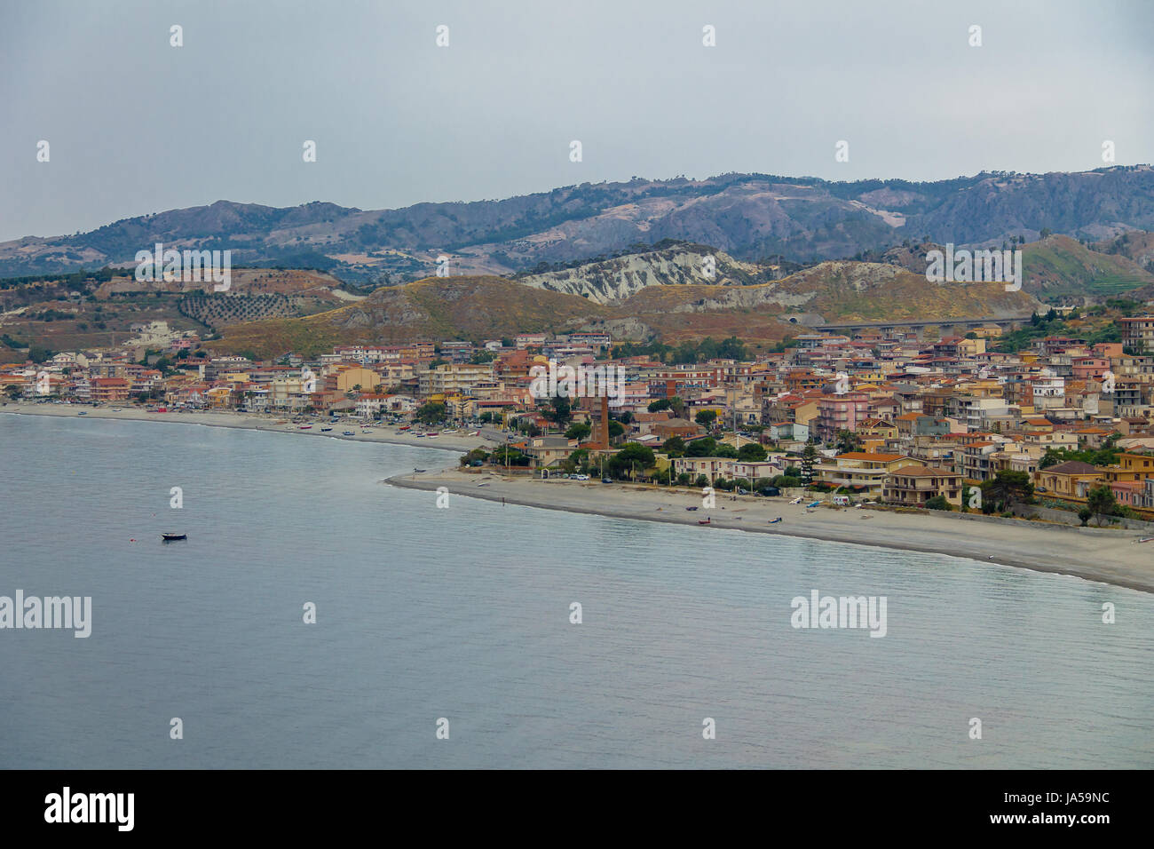 Aerial view of Bova Marina Town, a Mediterranean beach of Ionian Sea ...