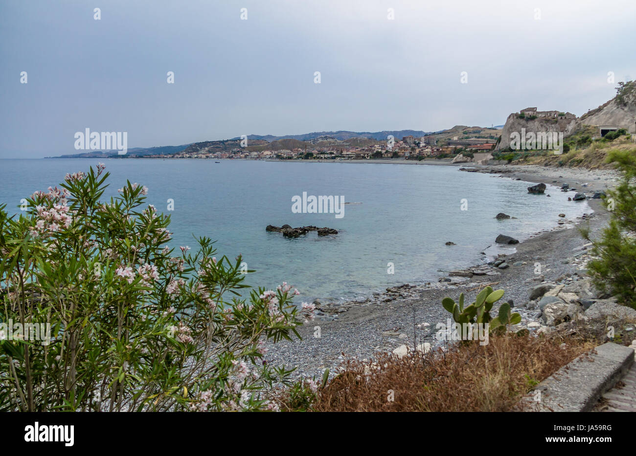 Aerial view of Bova Marina Town, a Mediterranean beach of Ionian Sea ...