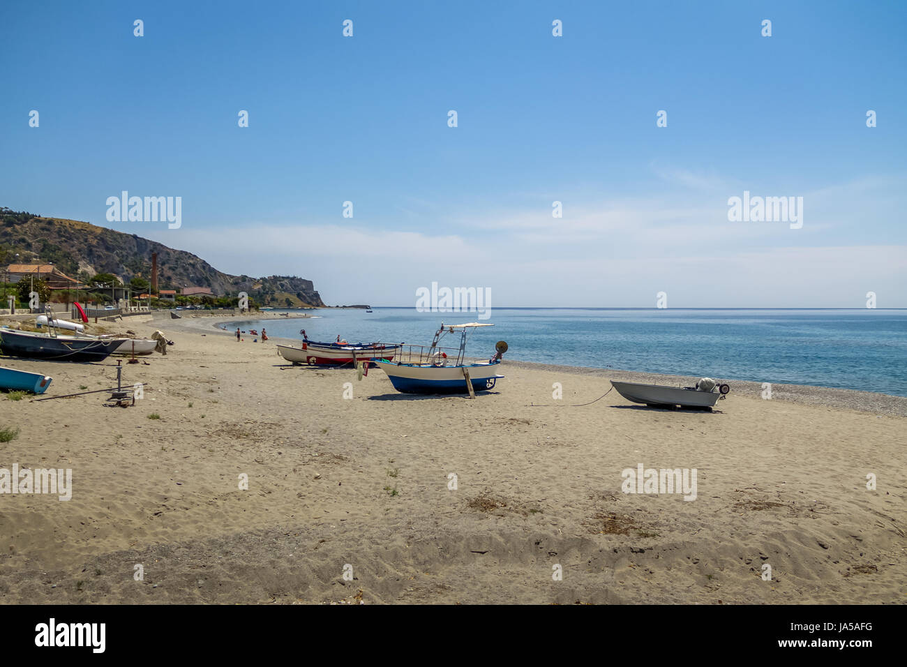 Boats in a Mediterranean beach of Ionian Sea - Bova Marina, Calabria ...