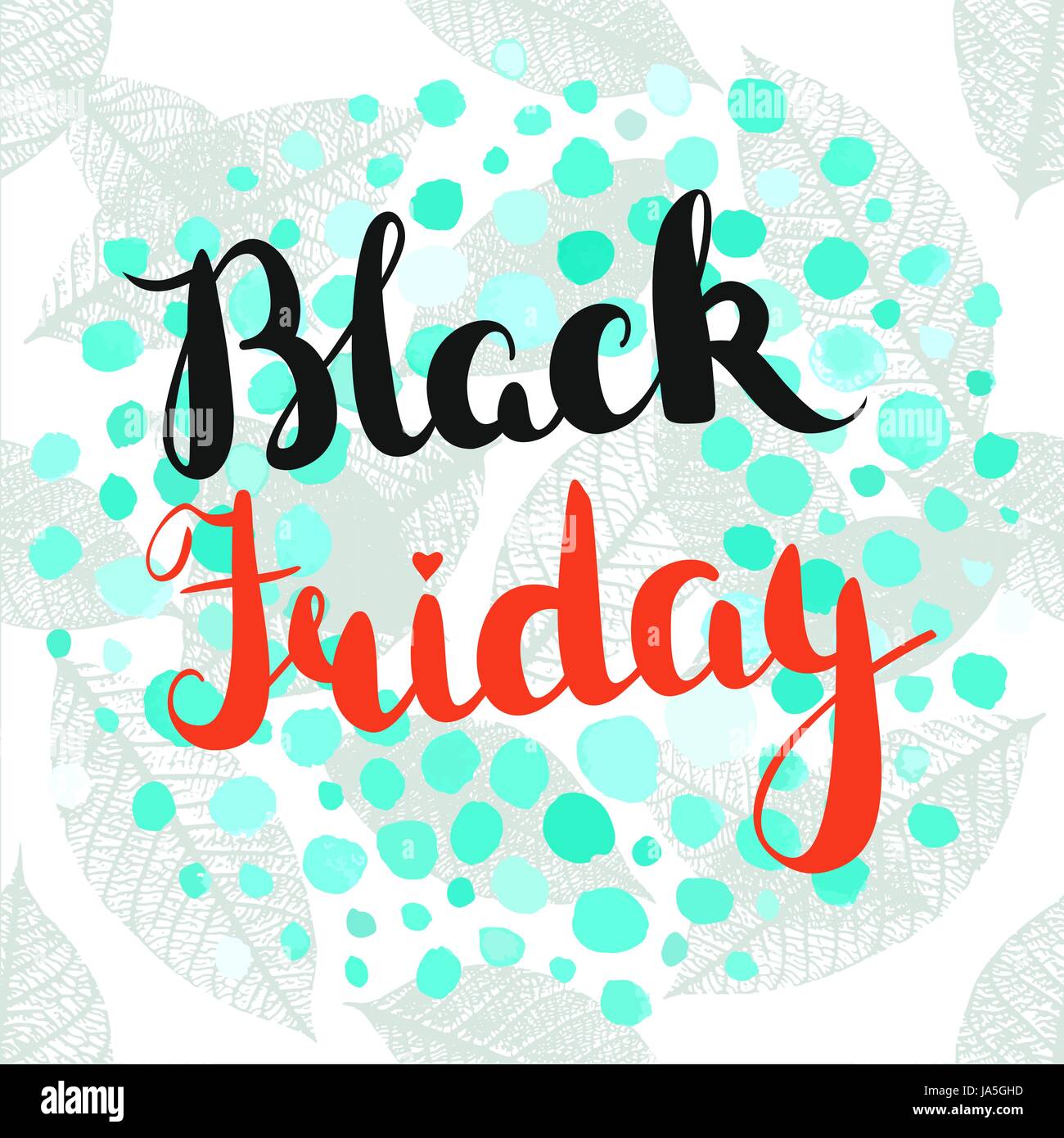 Vector Black Friday sign with lettering, leaves, and watercolor Stock ...