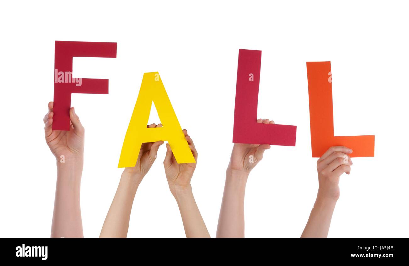 Many Hands Holding the Word Fall, Isolated Stock Photo - Alamy