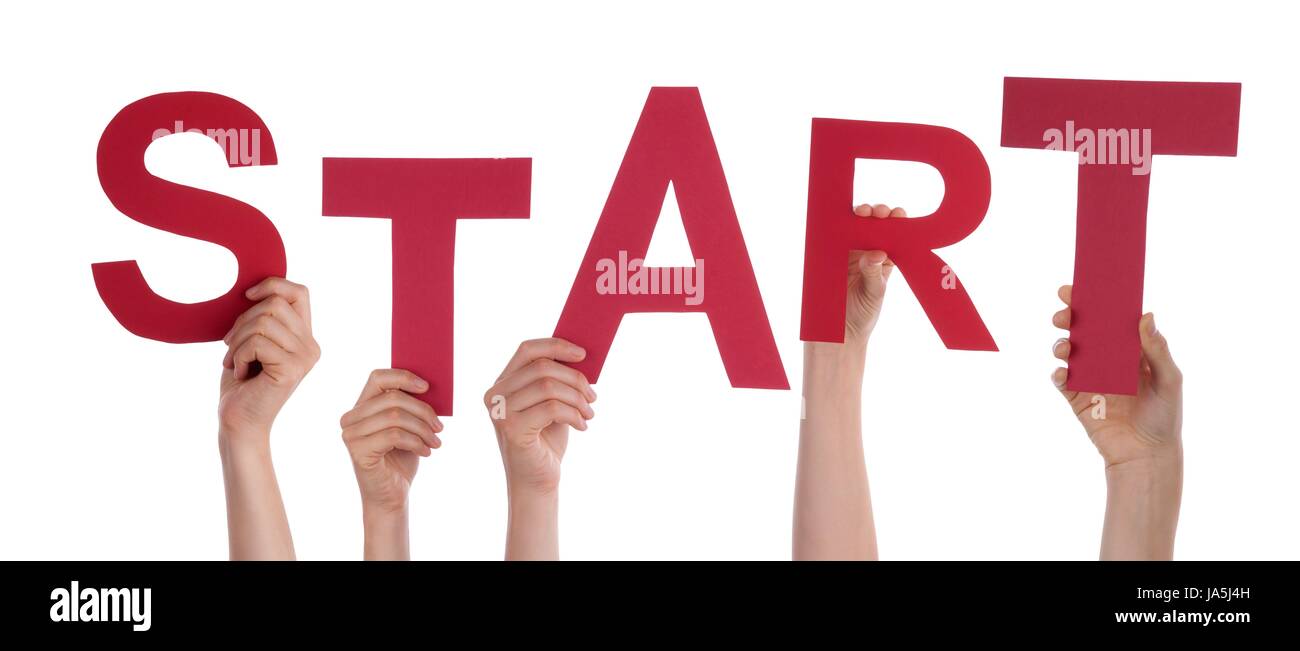 Many Hands Holding the Word Start, Isolated Stock Photo - Alamy