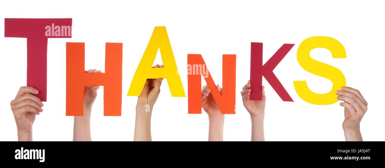 Many Hands Holding Colorful Word Thanks, Isolated Stock Photo - Alamy Many Hands Holding Colorful Word Thanks, Isolated Stock Photo - Alamy