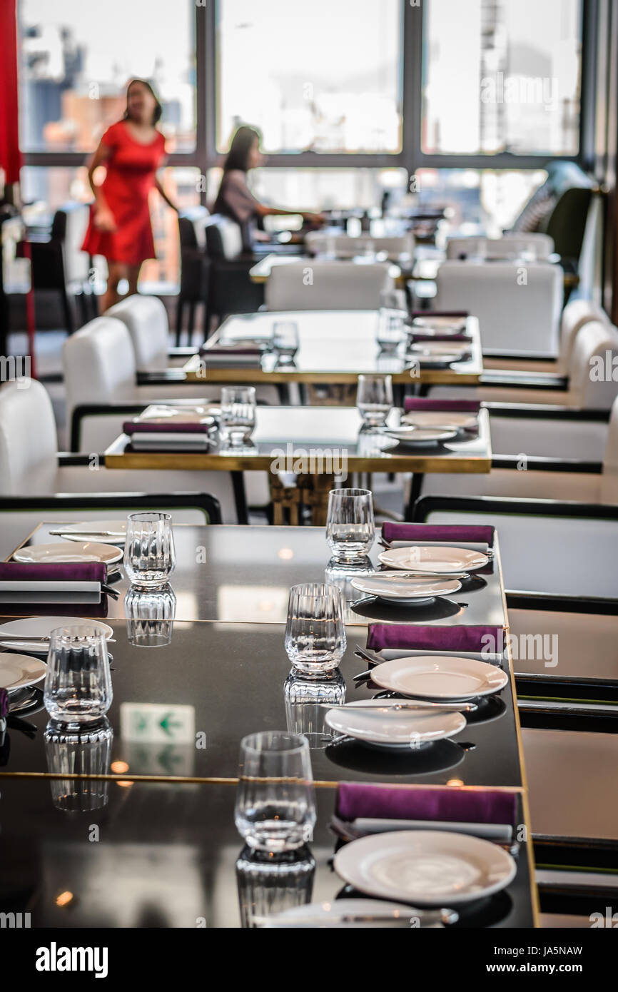 table setting in fine dining restaurant Stock Photo - Alamy