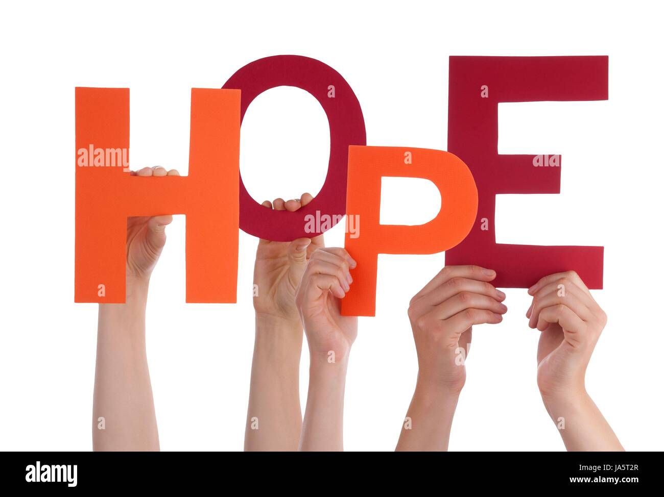 Many Hands Holding the Word Hope, Isolated Stock Photo - Alamy
