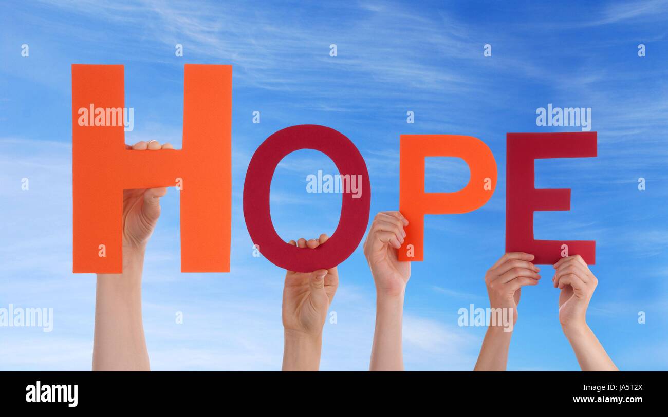People Holding the Word Hope in Their Hands with Sky Background Stock ...