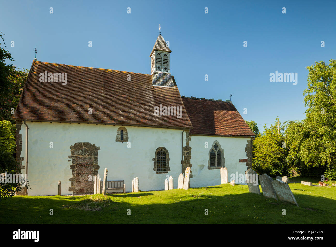St Botolph's church in Hardham village, West Sussex, England Stock ...