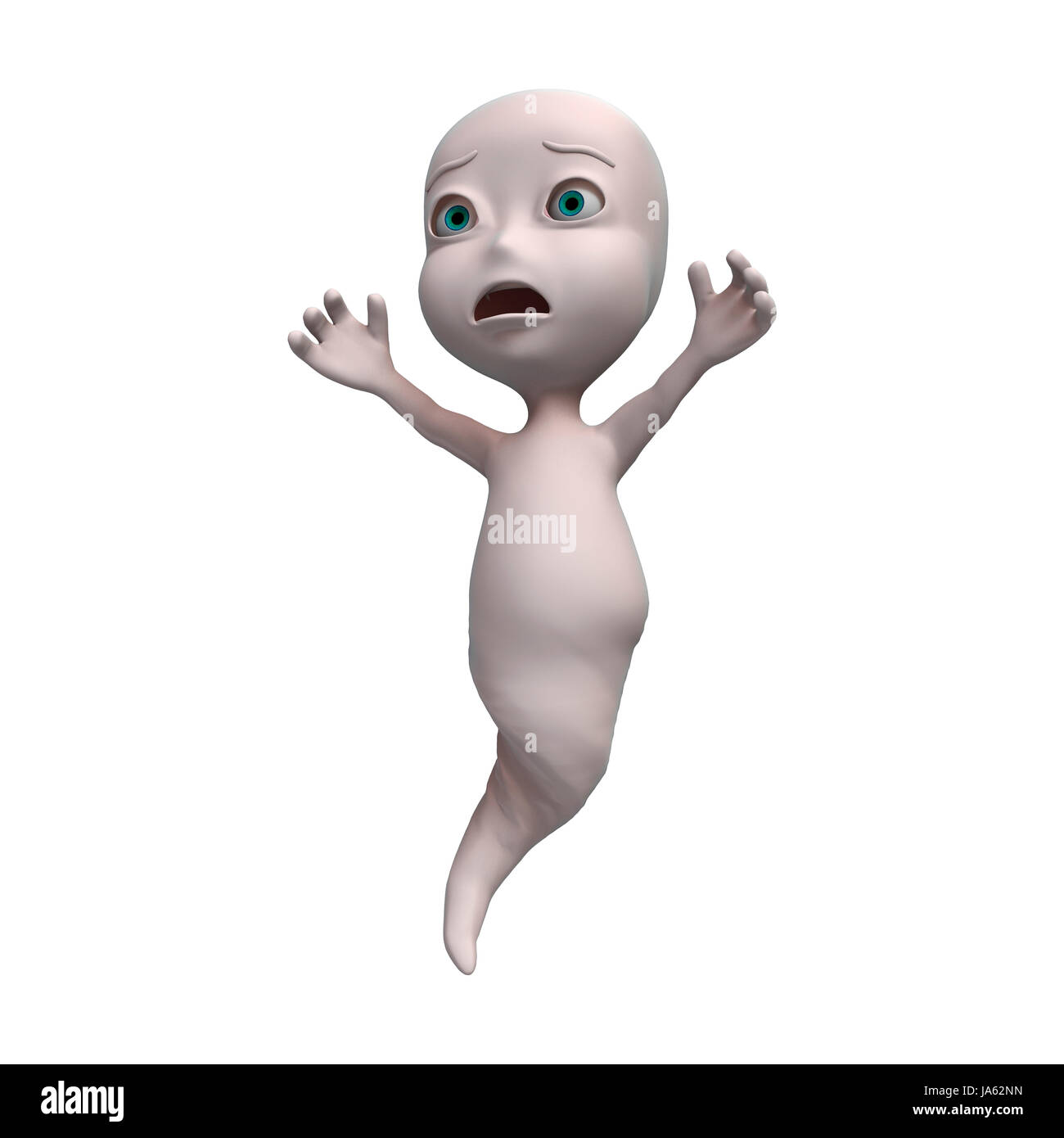 3D digital render of a little cute scared ghost isolated on white ...