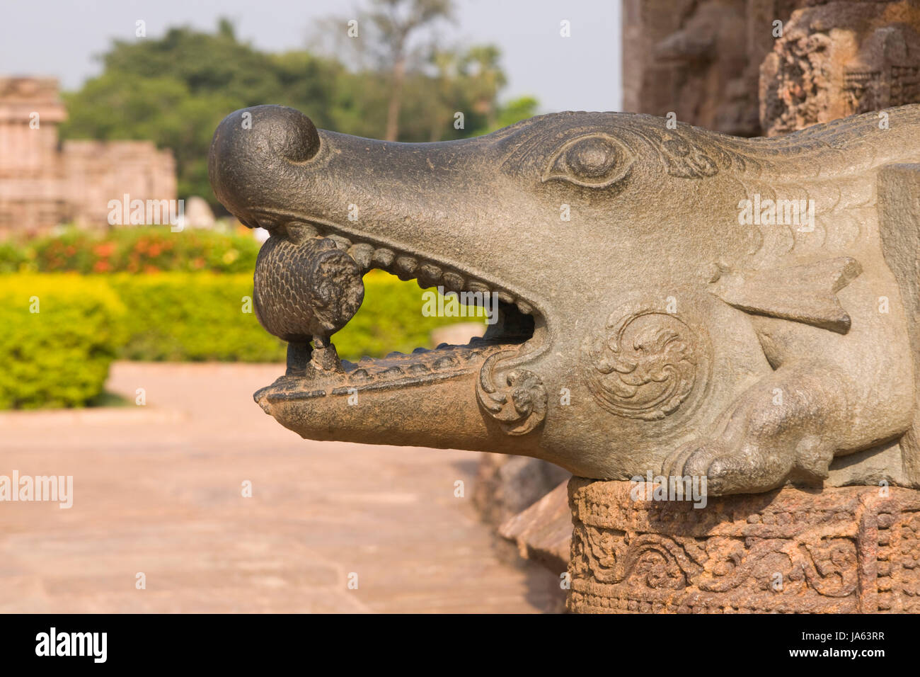 Granite water spout in the shape of a mythical creature at the ancient ...