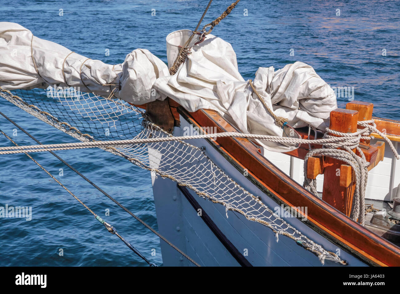 reefed sails of a tall sailing ship Stock Photo - Alamy