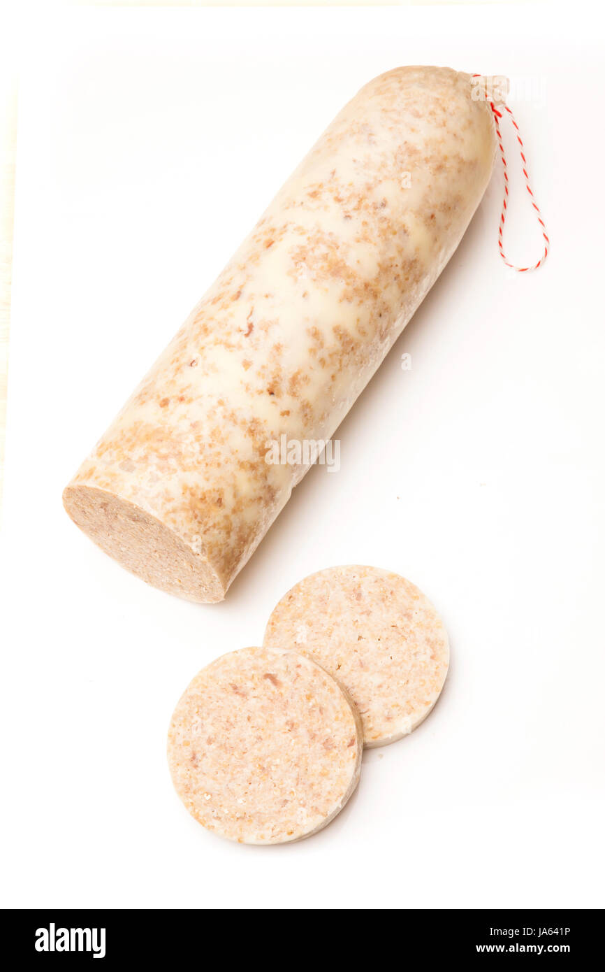 Traditional Scottish white pudding breakfast sausage made with pork and ...